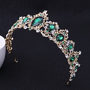 Frcolor Royal Crystal Tiara Green Rhinestone Queen Tiara Wedding Crown Princess Hair Accessories for Bridal (Emerald Color)