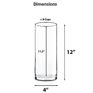 CYS Excel Clear Glass Cylinder Vase (H:12" D:4") | Multiple Size Choices Glass Flower Vase Centerpieces | Hurricane Floating Candle Holder Vase