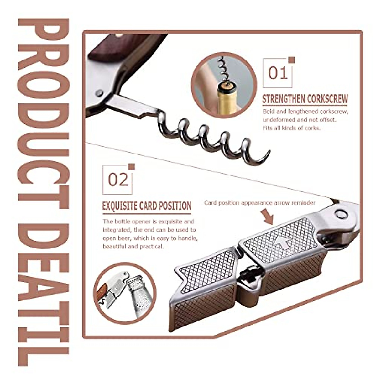 Wine Opener - Professional Corkscrew Wine Bottle Opener with Foil Cutter - Manual Wine Key Bottle Openers for Waiters, Bartenders & Home, Rosewood