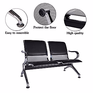 Kinsuite 2-Seat Waiting Room Reception Chair with Arms Office Guest Chairs & Reception Chairs PU Leather for Airport Office Bank Hospital Seat Bench
