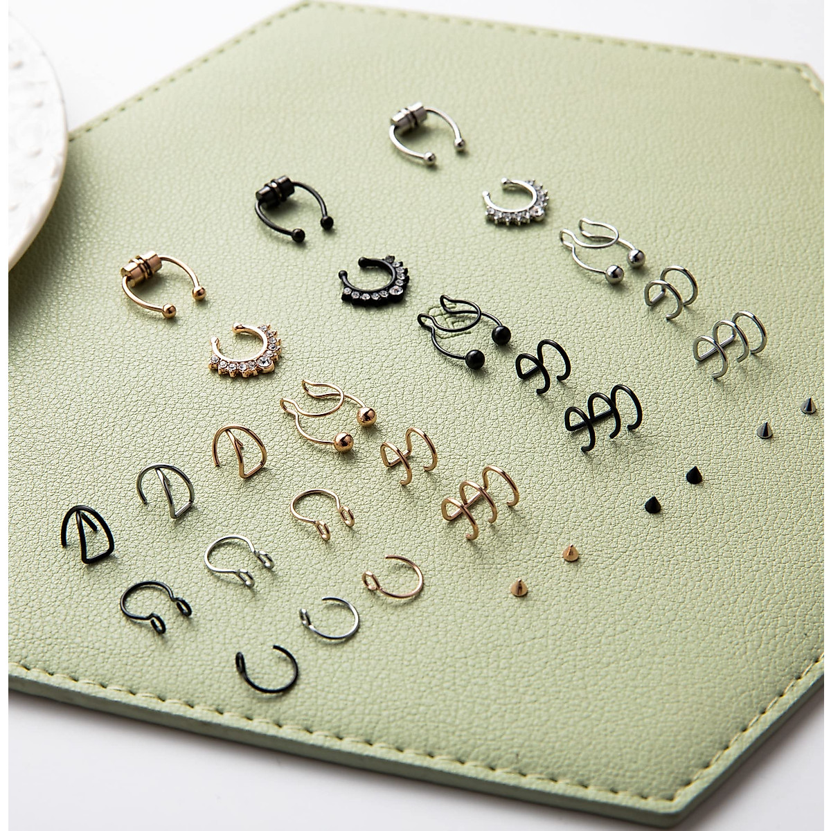 REVOLIA 24Pcs Faux Nose Ring Fake Septum Piercing Nose Cuff Fake Septum Ring Faux Lip Ear Ring Clip On Non Piercing Set B