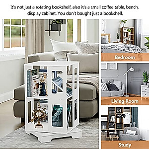 Nisorpa 2 Tier Rotating Bookshelf, 360° Revolving Square Bookcase Floor-Standing Storage Display Rack for Kids & Adults, Used in Bedrooms Living Rooms Study Office (30"x18"x18")