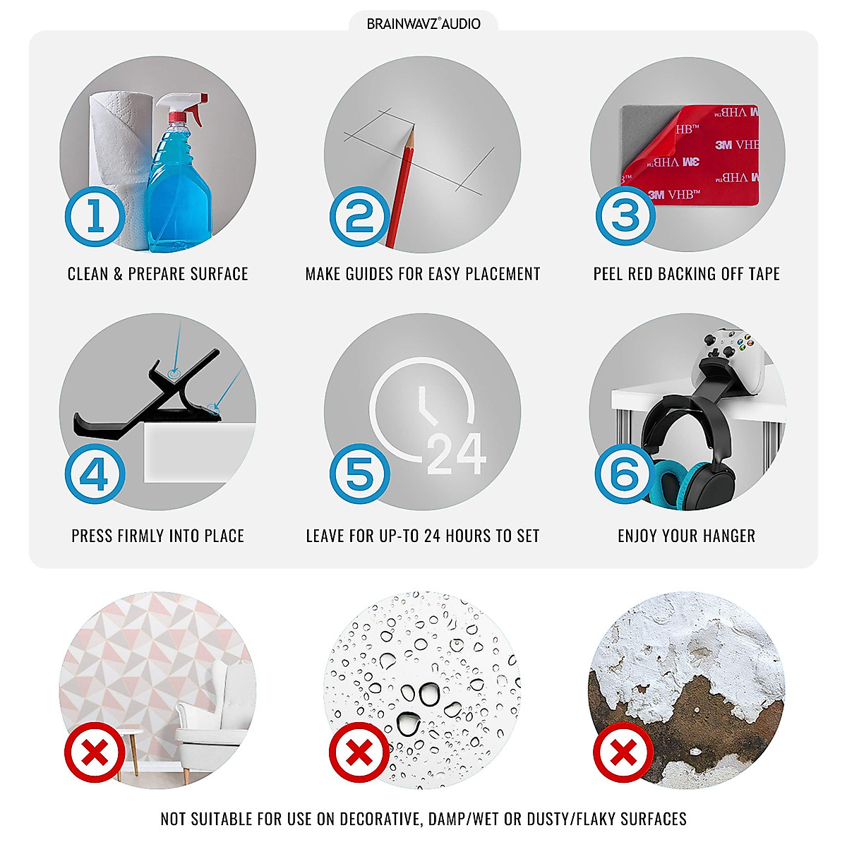 BRAINWAVZ The Titan - Desktop Gamepad Controller & Headphone Hanger Holder - Designed for XBOX ONE, PS4, PS3, Dualshock, Switch, PC, Steelseries, Steam & More, Reduce Clutter, Black