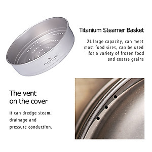 Boundless Voyage Titanium Food Steamer Pan Stock Pot Soup Pot Outdoor Hanging Pot Portable Travel Household Kitchenware Cooking Kit Hot Pot for Camping Picninc (Ti2114C(4.5 POT+2l Steamer))