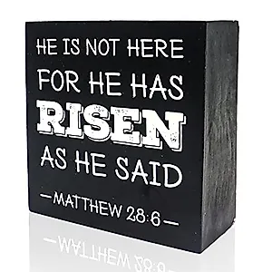 He Is Risen Easter Decorations For The Home, Religious Wooden Table Signs Block Christian Easter Decor, Farmhouse Easter Decor For Tiered Tray, Rustic Easter Gifts For Family Office Classroom