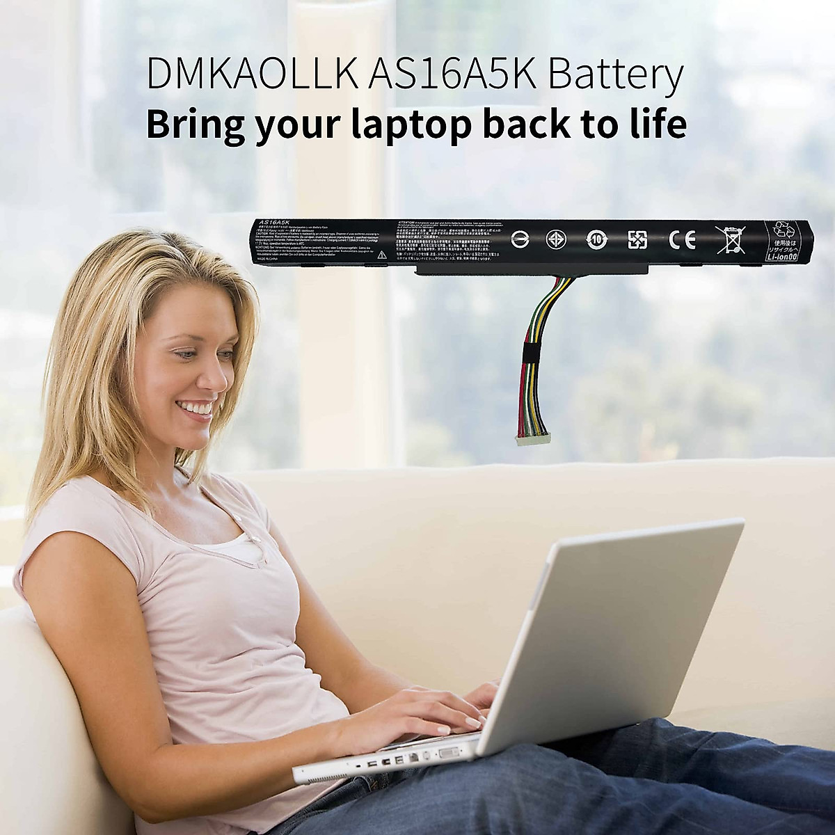 AS16A5K Battery for for Acer Aspire E15 E5-575 E5-575G E5-576 E5-576G N16Q2 E5-575-33BM E5-575-52JF E5-575-54E8 E5-575-54EB E5-575G-53VG E5-575G-57D4 E5-575G-76YK E5-576G-5762 AS16A8K 4INR19/66-1