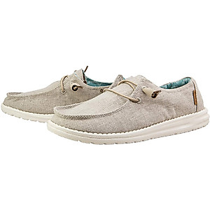 Hey Dude Women's Wendy Chambray Woven Tan Size 7 | Women’s Shoes | Women’s Lace Up Loafers | Comfortable & Light-Weight