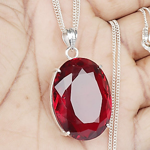GEMHUB Red Topaz Gemstone 90.0 Ct Fine Oval Cut 925 Sterling Silver Pendant Without Chain for Women