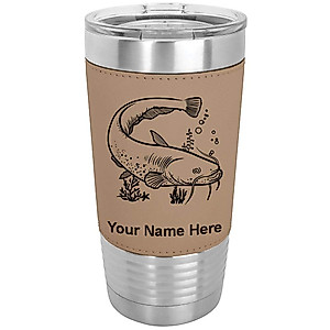 LaserGram 20oz Vacuum Insulated Tumbler Mug, Catfish, Personalized Engraving Included (Faux Leather, Light Brown)