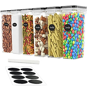 DWËLLZA KITCHEN Airtight Food Storage Container Set - 6 Pieces 2.0L - Plastic BPA Free Kitchen Pantry Storage Containers - Dishwasher Safe - Include 8 Labels and Marker - Keeps Food Fresh & Dry