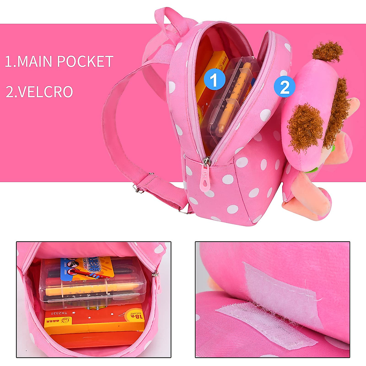 Suerico Cute Toddler Backpack Plush Doll Toy Snack Travel Bag Preschool Shoulder Bag Gift for Kid