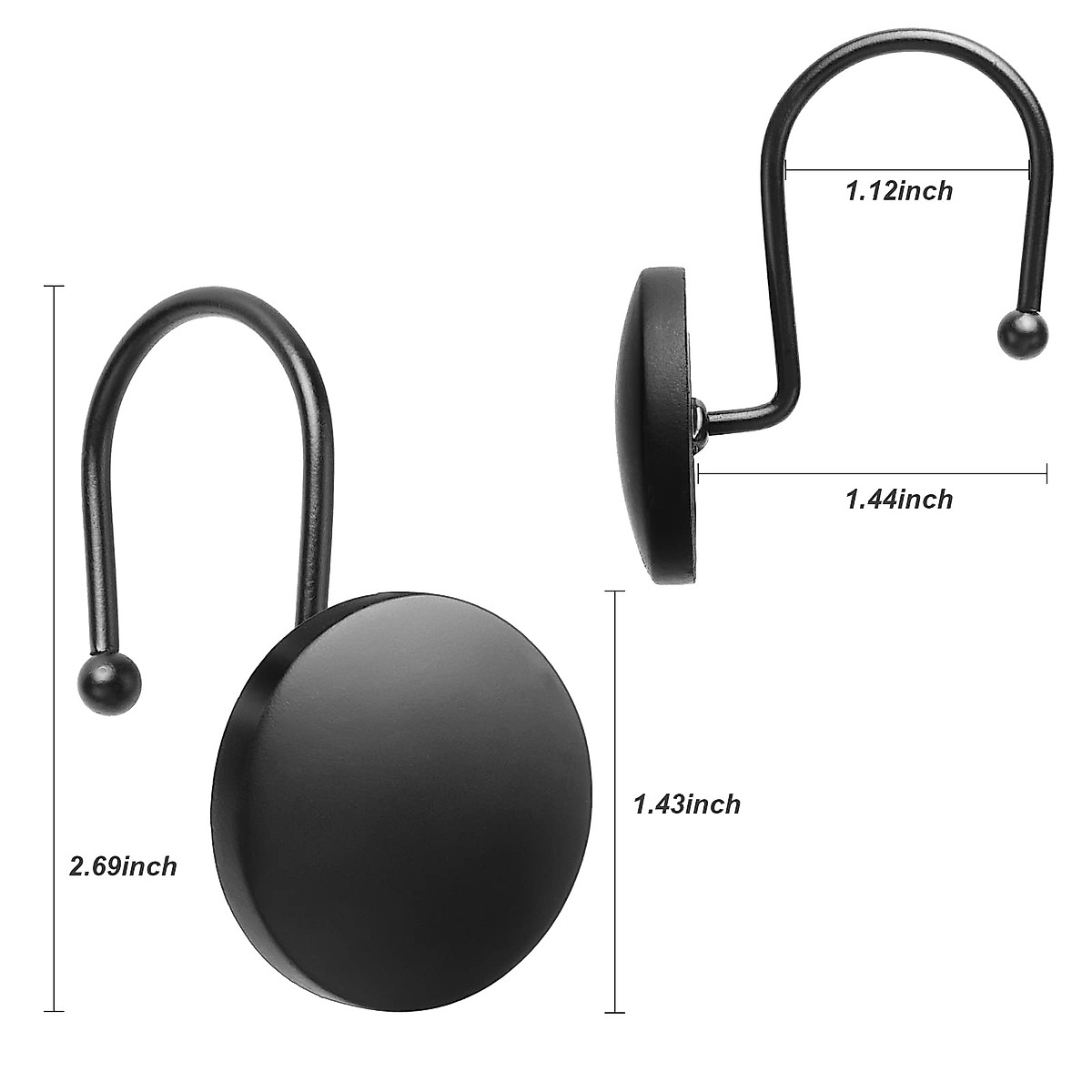 Round Button Resin Shower Curtain Hooks Set of 12 Decorative Shower Curtain Hangers for Bathroom Classic Farmhouse Style Simple Modern Elegant Matte Black