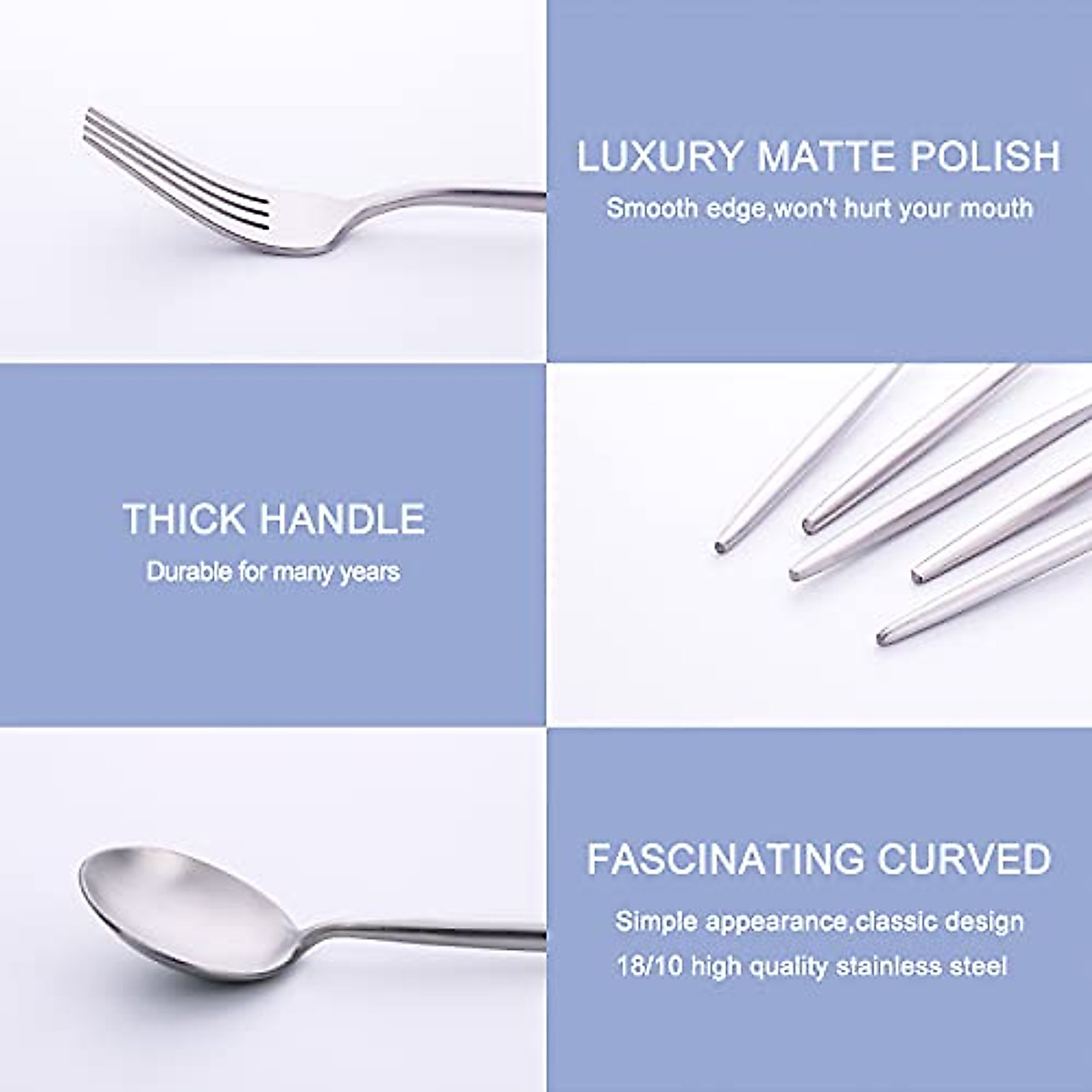 20-Piece Matte Silver Flatware Set for 4, 18/10 Stainless Steel Silverware Kitchen Utensils, Restaurant Tableware Cutlery, Dishwasher Safe
