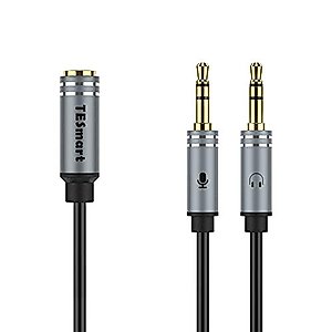 TESmart Headphone Splitter Audio Cable, 3.5mm Female to a Dual Male Headphone/Microphone Y Splitter Audio Adapter for Desktop PC, Laptop with a Combo Audio Port (1-Pack,1FT)