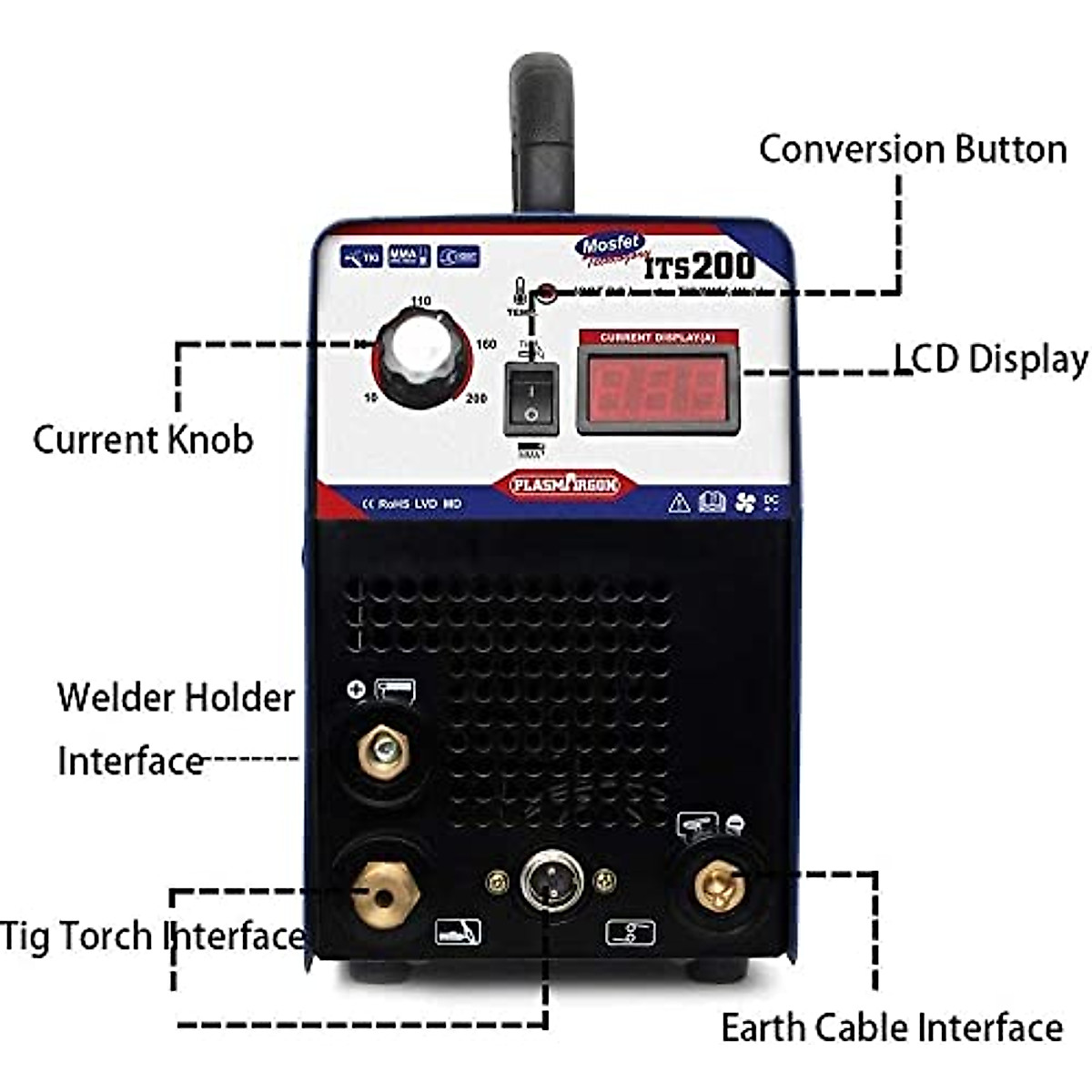 PLASMARGON,tig welder 110v/220v Dual Voltage,HF 200A TIG/STICK（MMA） welders， stainless steel TIG welding machine