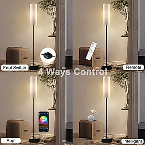 RGB Floor Lamp LED Smart: Standing Lamp Work with Alexa & Google Home | Tall Modern Bright Corner Lamps with Remote & WiFi APP for Living Room Bedroom Office Dorm, Simple Linen Lampshade Dimming Light