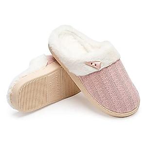 NineCiFun Women's Slip on Fuzzy Slippers Memory Foam House Slippers Outdoor Indoor Warm Plush Bedroom Shoes Scuff with Faux Fur Lining size 9 10 pink