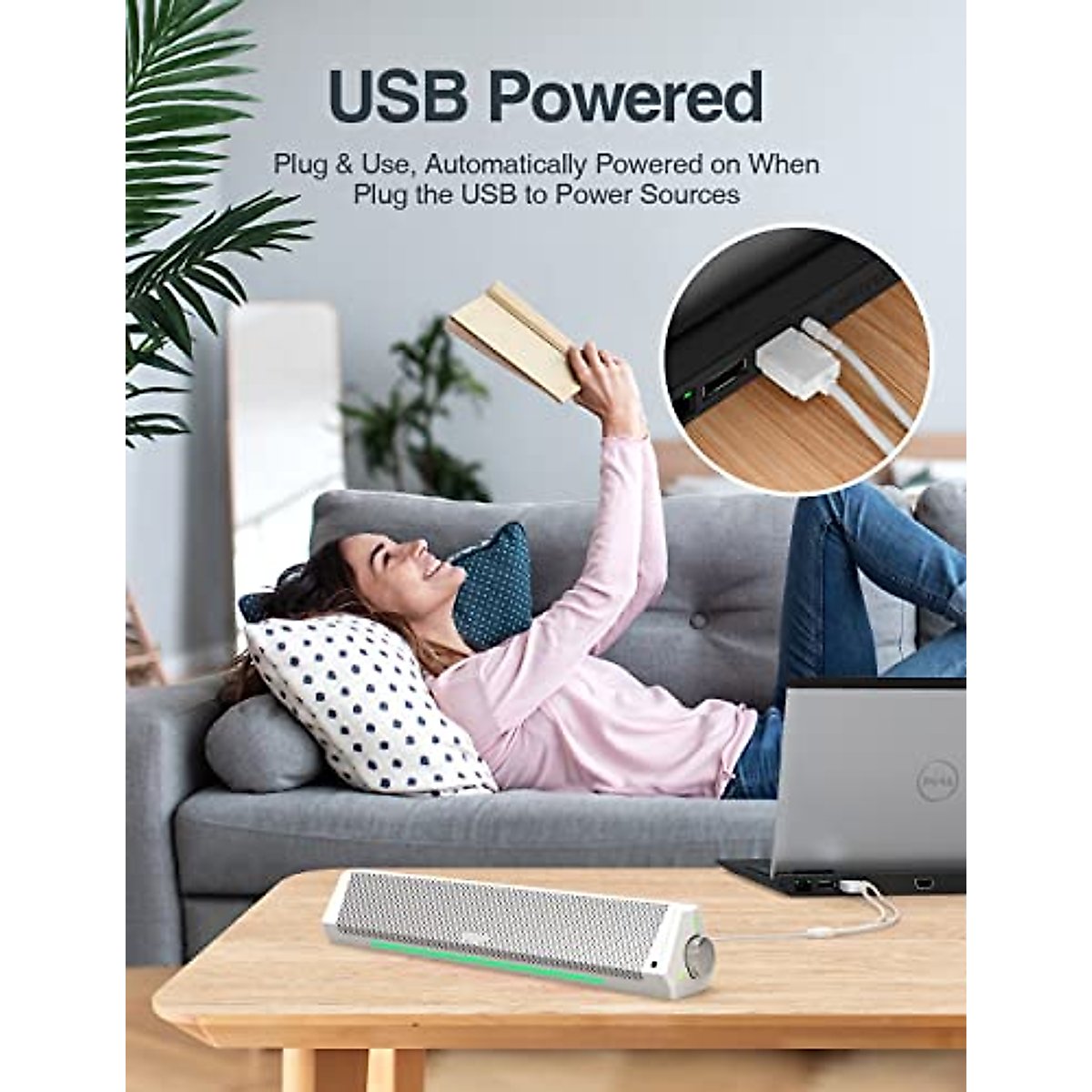 Computer Speakers, Bluetooth Computer Soundbar, HiFi Stereo, 3.5mm Aux-in Connection, USB Powered Computer Speakers for Desktop Monitor, PC, Laptop, Tablets