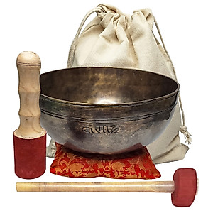 CRAFTSTRIBE 8" Large Hand Hammered Himalayan Full Moon Singing Bowl Meditation Healing Bowl With Mallet And Silk Cushion