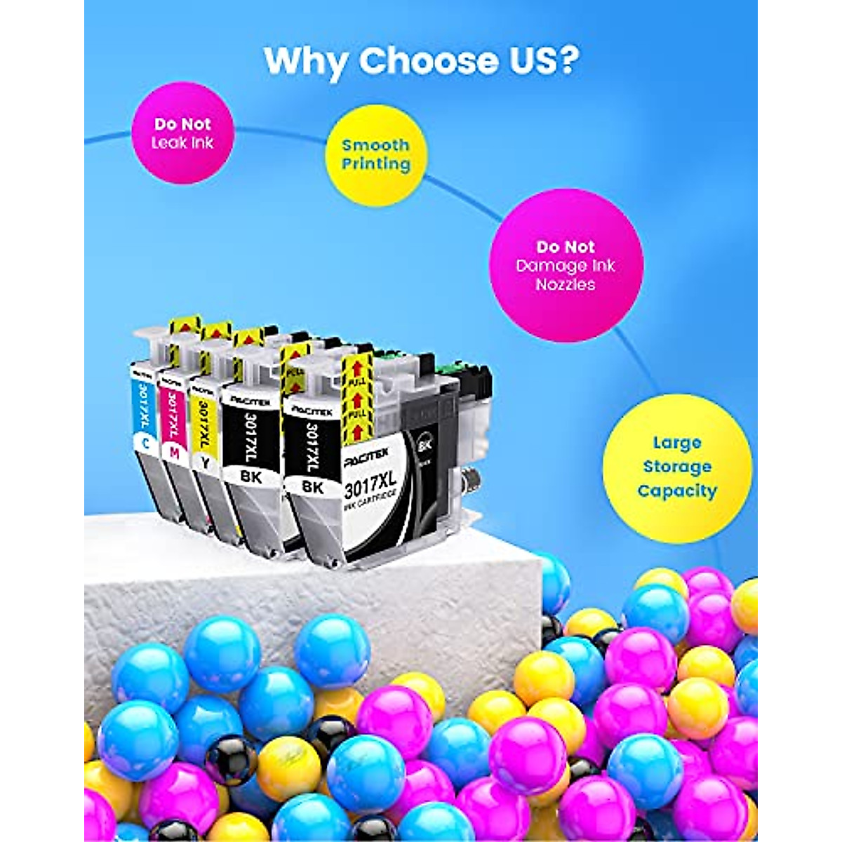 PACITEK Compatible Replacement for Brother LC3017 LC 3017 XL Ink Cartridges, Work with Brother Brother MFC-J5330DW MFC-J6930DW MFC-J6530DW MFC-J6730DW Printers (2 Black, 1 Cyan, 1 Magenta, 1 Yellow)