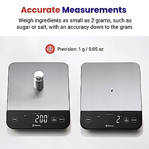 Etekcity Luminary 22lb Food Kitchen Digital Scale for Weight Loss, IPX6 Waterproof, Rechargeable, Ounces and Grams for Cooking Baking, 0.05oz/1g Precise Graduation, 304 Stainless Steel