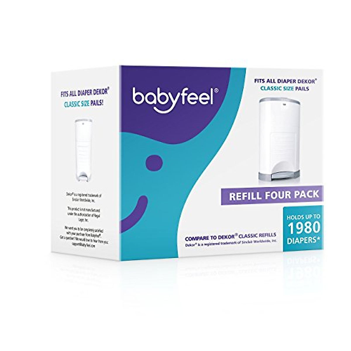 Babyfeel Refills Compatible with DEKOR CLASSIC Diaper Pails | 4 Pack | Exclusive 30% Extra Thickness | Diaper Pail Refills with Powerful Odor Elimination | Powder Scent | Holds up to 1980 Diapers