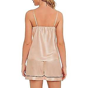 SWOMOG Silk Cami Pajamas Set Women Satin Pjs Camisole Loungewear Soft Lingerie Set Champagne