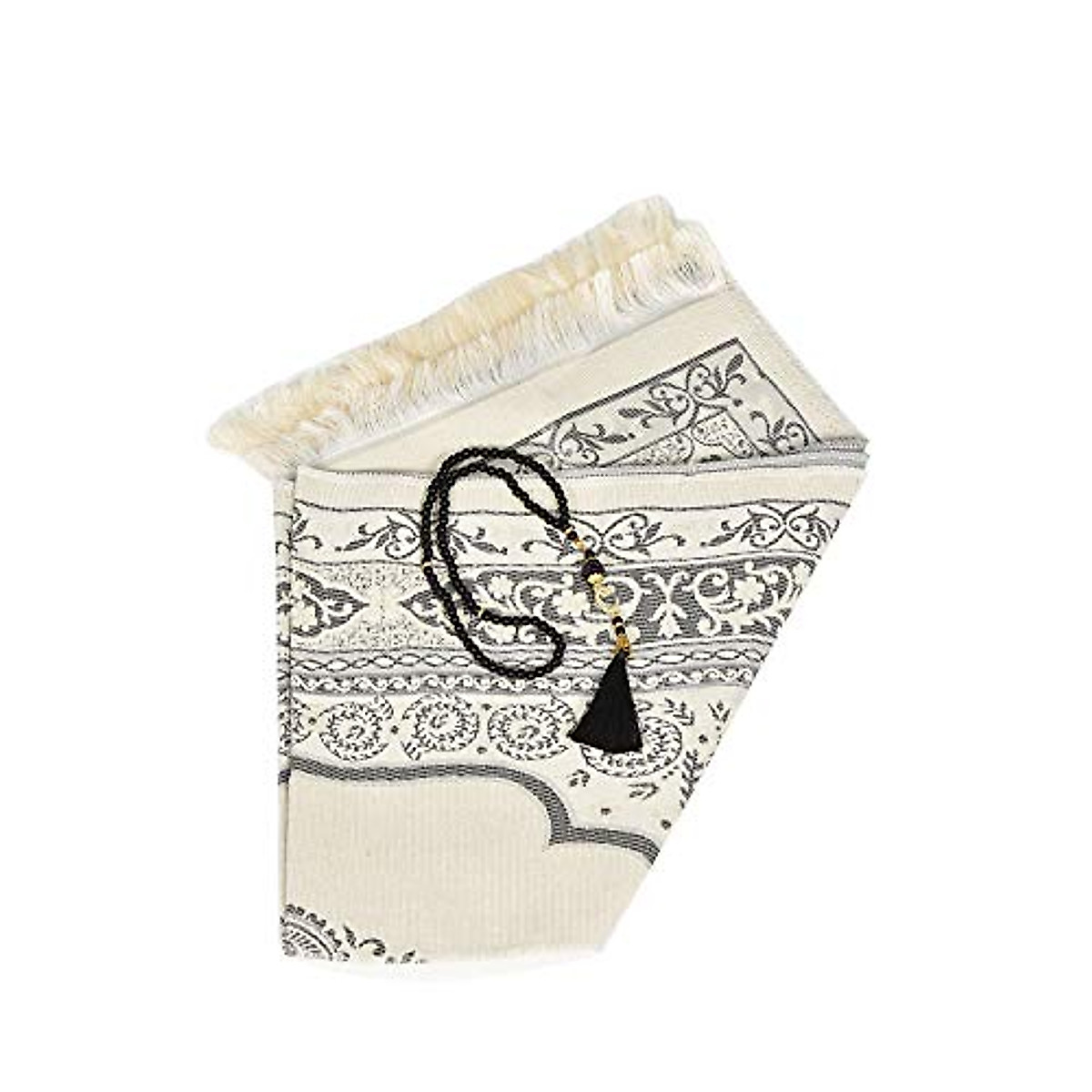 POLAT Muslim Prayer Rug in Premium Gift Box - Prayer Mat Muslim for Men and Women - Perfect Ramadan Gifts - Sajadah - Special Turkish Design Portable Prayer Mat and Prayer Beads 99 (Black)