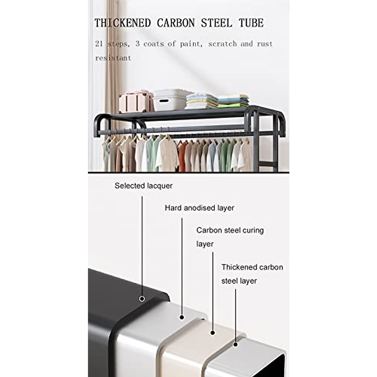 Qingluan Clothing Rack Heavy Duty Clothes Rack, Rolling Clothes Rack, Sturdy Metal Wardrobe Closet Rack for Hanging Clothes, Freestanding Closet Organizer, Max Load 520lbs,Black,47×20in/120×50cm