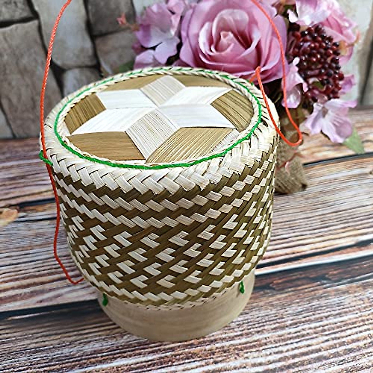Heavens Tvcz Serving Basket Bamboo Sticky ''KRA-Tip'' Thai Laos Rice Handmade Traditional Weave Wickerwork Vegetable Based Dye Serving Travel Picnic Keeping Rice After Steaming Keep Sticky Rice Warm