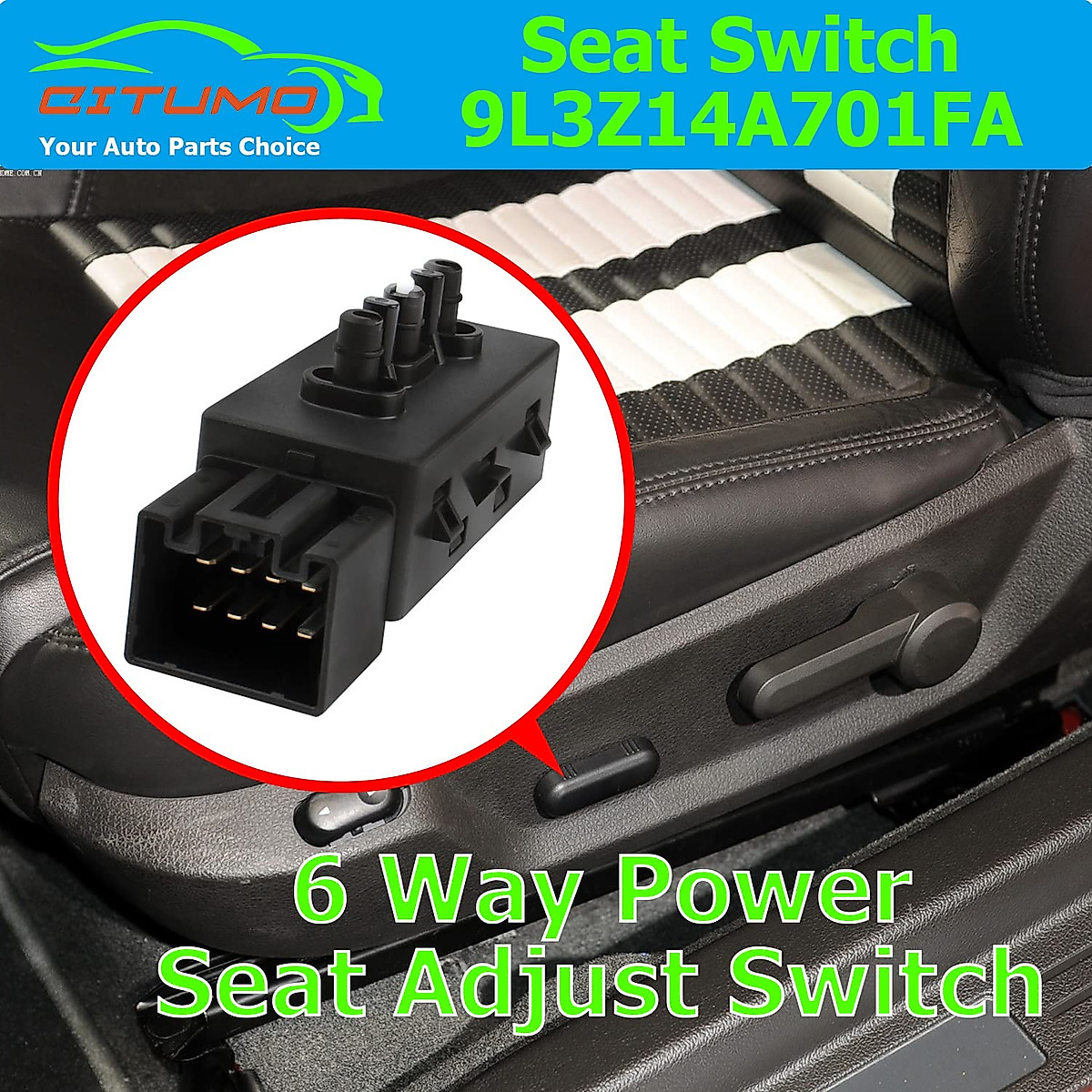 9L3Z14A701A 6-Way Power Seat Adjuster Replacement for Mustang Edge Escape Expedition Seat Switch Replace OE PSW5