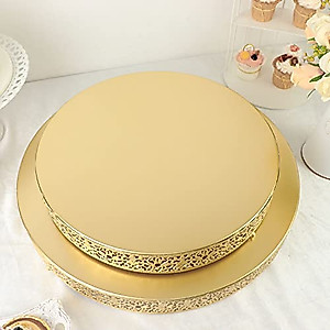 Efavormart 16" Round Lace Gold Metal Wedding Cake Stand, Dessert Display Stand Glossy Metallic Finish for Dessert Cupcake Pastry Candy Display Plate Event, Birthday Party