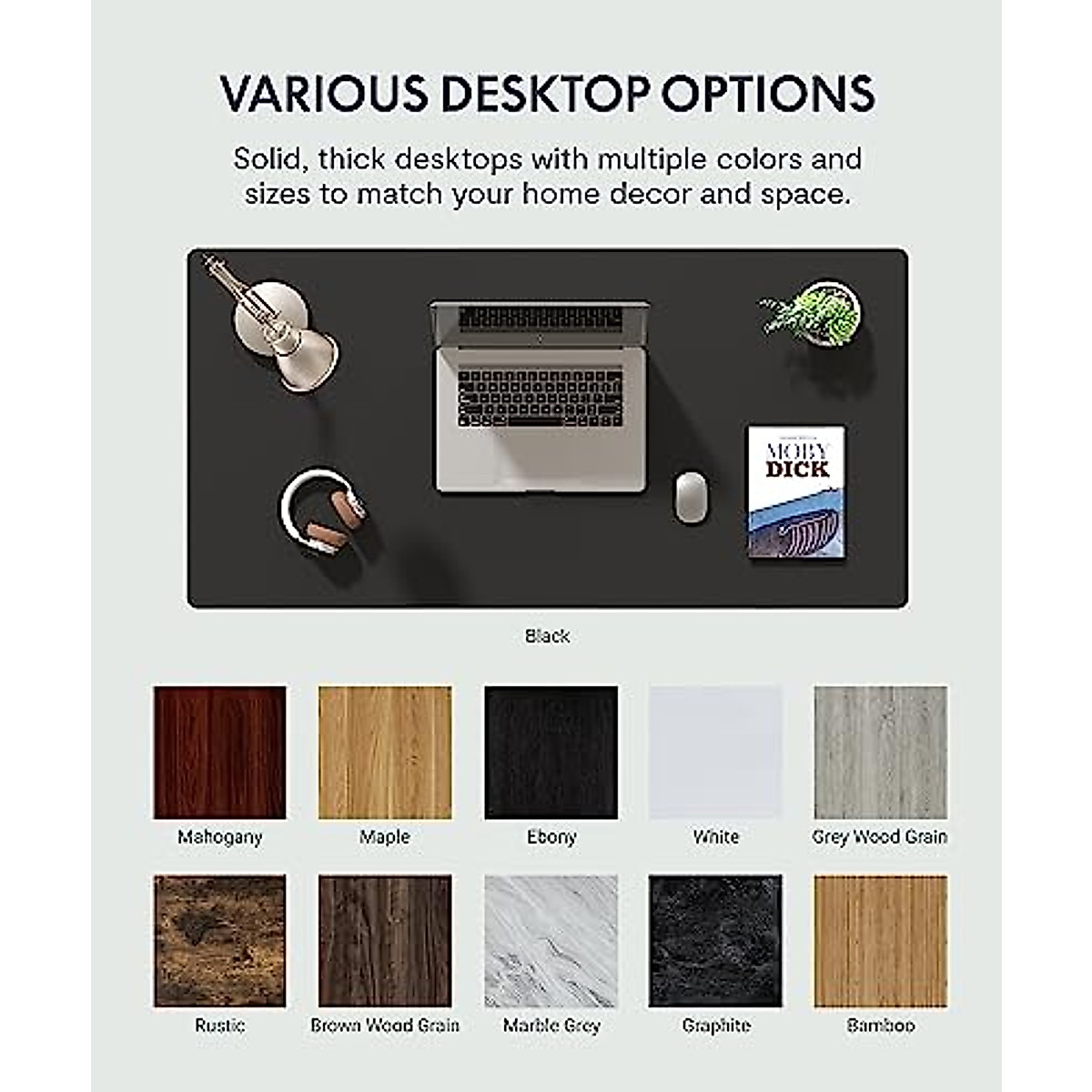 FLEXISPOT Standing Desk 48 x 30 Inches Height Adjustable Electric Sit Stand Home Office Desks Whole Piece Desk Board (Black Frame + Black top,2 Packages)