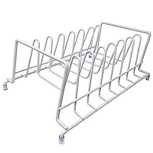 HUJI Plates Holder Pots Pans Lid Organizer Rack for Cabinet, Pantry or Kitchen Counter (ONE, WHITE)