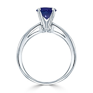 Diamond Wish 18K White Gold Round-Cut Blue Sapphire Gemstone Solitaire Engagement Ring 4Prong (1 cttw) Size 7.5
