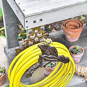 Sungmor Water Hose Holder, Wall Mount Garden Hose Hanger, Heavy Duty Cast Iron Hose Reel Wall Mounted, Indoor Outdoor Watering Hose Wall Hook, Yard Balcony Water Pipe Storage Rack Butler - Brown Frog