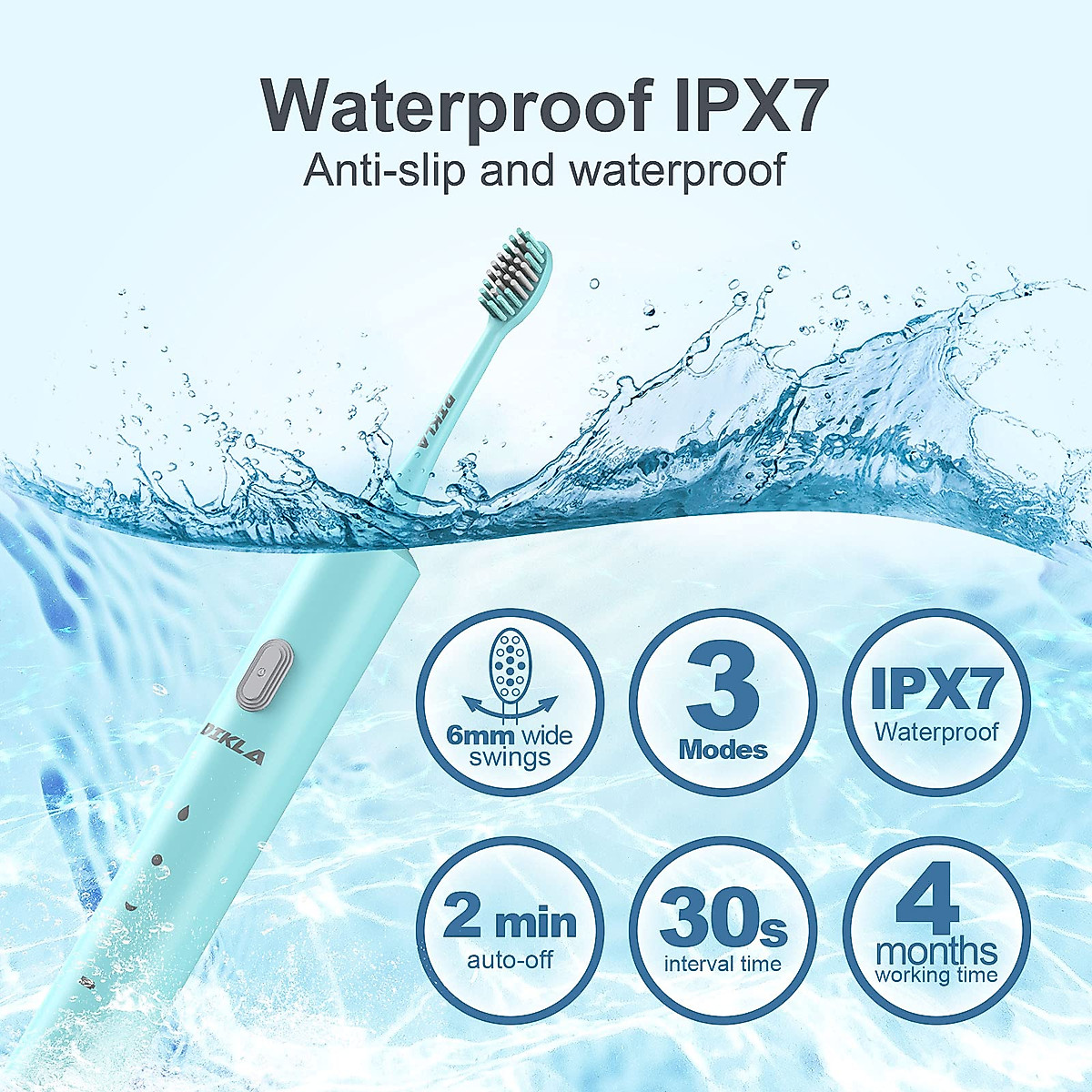 Sonic Electric Toothbrush, 3 Modes Rechargeable Tooth Brush with 8 Dupont Bristles, Smart Timer, Whitening Electric Toothbrushes for Adults and Kids (Green)