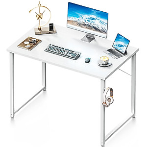 Coleshome 40 Inch Computer Desk, Modern Simple Style Desk for Home Office, Study Student Writing Desk, White
