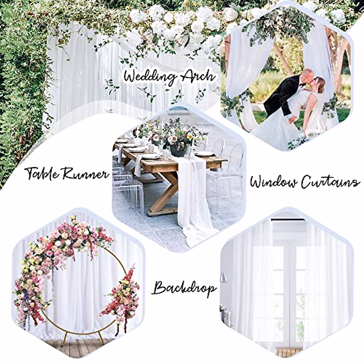 White Chiffon Sheer Backdrop Curtain for Wedding, Parties, White Arch Drapes for Backdrop Decoration,Wrinkle-Free 10ft x 7ft