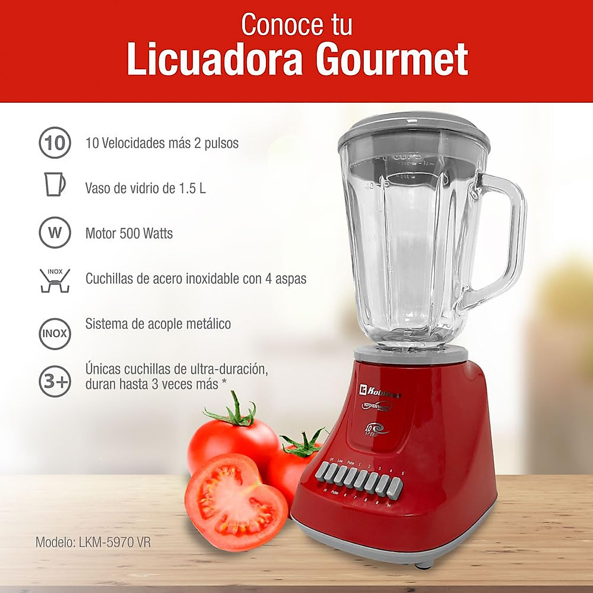 Koblenz 51oz. Gourmet Blender, Salsa Mixer, Smoothie, 10-Speed 4 Blades with 2 Pulse Function