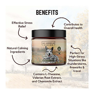 All American Canine Gentle Calming Aid Сhew for Anxiety and Stress Support in Working, Hunting, & Sports Dogs | 60 Soft Chews | Effective Stress Relief | Natural Calming Ingredients