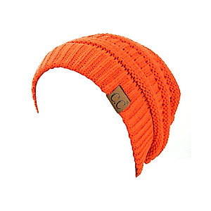 C.C Trendy Warm Chunky Soft Stretch Cable Knit Beanie Skully, Neon Orange