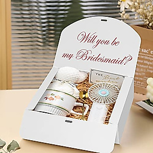 BoShahai 10 PCS Gift Boxes with Lids, 10.6x7.8x3.1 Inch Kraft Paper Gift Box, White Gift Boxes with Ribbon, Bridesmaid Proposal Box for Wedding, Packaging, Present, Birthday, Cupcake Boxes