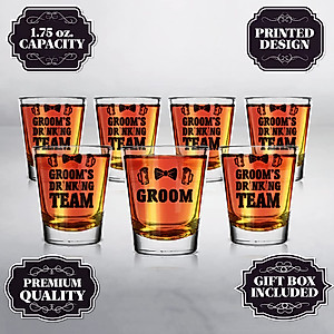 shop4ever Groom Bowtie and Groom's Drinking Team Shot Glasses ~ Bachelor Party Favors ~ Wedding Shot Glasses (7 Pack)
