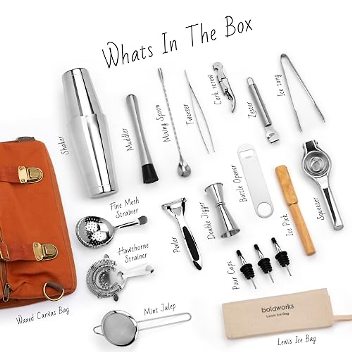 Travel Bartender Kit with 20 Piece Stainless Steel Travel Bar Kit Set and Portable Bartender Kit Bag for Traveling Camping Professional Bartender Kit for Bartending and Cocktail Making