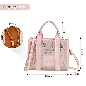 JQAliMOVV The Tote Bag for Women, Shining Leather Tote Bag Trendy Top Handle Crossbody Handbags for Work Travel (A-Pink)
