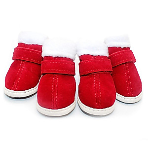 URBEST 2 Pairs Santa Red Detachable Closure Christmas Puppy Cute Dog Winter Shoes Boots (4#, Red)