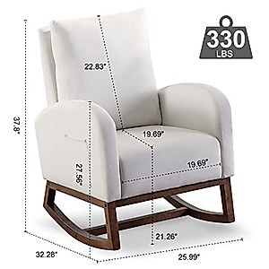 Belandi Rocking Chair Nursery, Velvet Nursery Glider Upholstered Accent Rocker Armchair with Side Pocket for Living Room Bedroom Offices (Cream White)