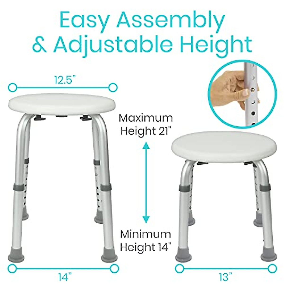 Vive Shower Stool for Inside Shower Waterproof - 21" Adjustable Bathroom Chair for Sitting, Shaving - Heavy Duty and Lightweight Safety Bench Seat for Elderly, Senior, Handicap and Disabled (250LBS)