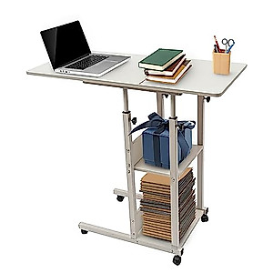 biniliubi C-Shaped Side Table Adjustable, Height Adjustable C Table with Wheels and Storage Shelves for Couch Bed Recliner